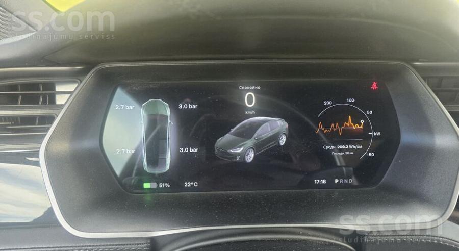 Grey Tesla Model X 2018 in Riga, with an engine capacity of 0.00 L and mileage of 209 thousand km for 21000 €, photo 17 on AUTOMOTO.COM.LV