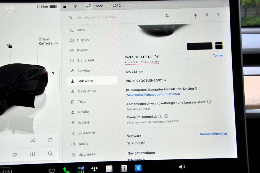 Black Tesla Model Y 2022 in Vilnius, with an engine capacity of 0.00 L and mileage of 126 thousand km for 30900 €, photo 12 on AUTOMOTO.COM.LV