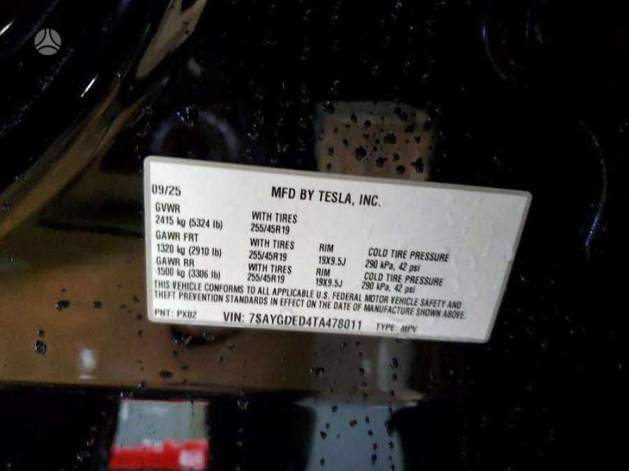 Black Tesla Model Y 2026 in Vilnius, with an engine capacity of 0.00 L and mileage of 2 thousand km for 29900 €, photo 14 on AUTOMOTO.COM.LV