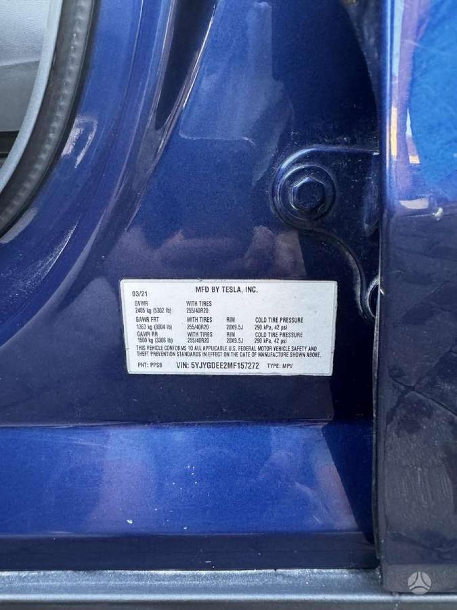 Zils Tesla Model Y 2021 Viļņa, ar dzinēja tilpumu 0.00 L un nobraukumu 68 tūkst. km par 25900 €, foto 10 vietnē AUTOMOTO.COM.LV