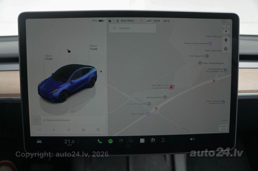 Blue Tesla Model Y 2024 in Tallinn, with an engine capacity of 0.00 L and mileage of 50 thousand km for 42990 €, photo 15 on AUTOMOTO.COM.LV