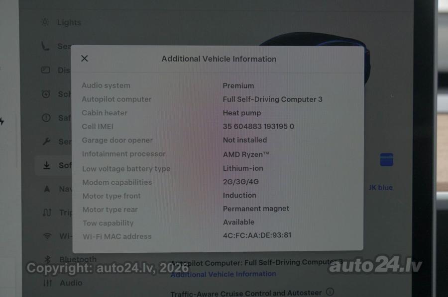 Blue Tesla Model Y 2024 in Tallinn, with an engine capacity of 0.00 L and mileage of 50 thousand km for 42990 €, photo 17 on AUTOMOTO.COM.LV