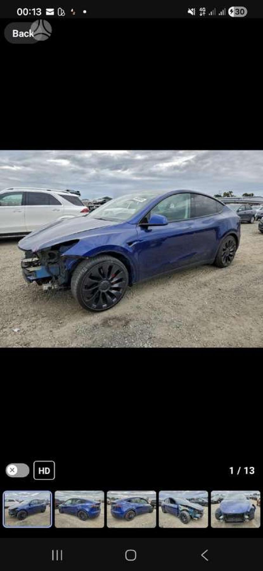 Zils Tesla Model Y 2022 Klaipėda, ar dzinēja tilpumu 0.00 L un nobraukumu 34 tūkst. km par 18500 €, foto 1 vietnē AUTOMOTO.COM.LV