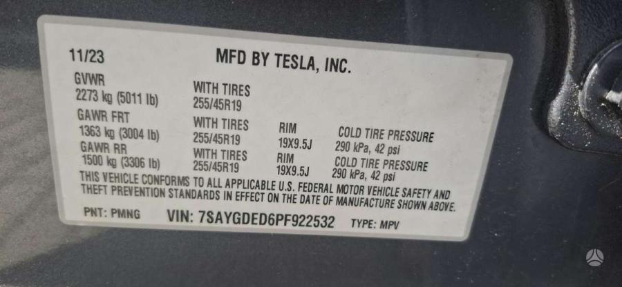 Tesla Model Y 2023 Viļņa, ar dzinēja tilpumu 0.00 L un nobraukumu 46 tūkst. km par 17700 €, foto 20 vietnē AUTOMOTO.COM.LV