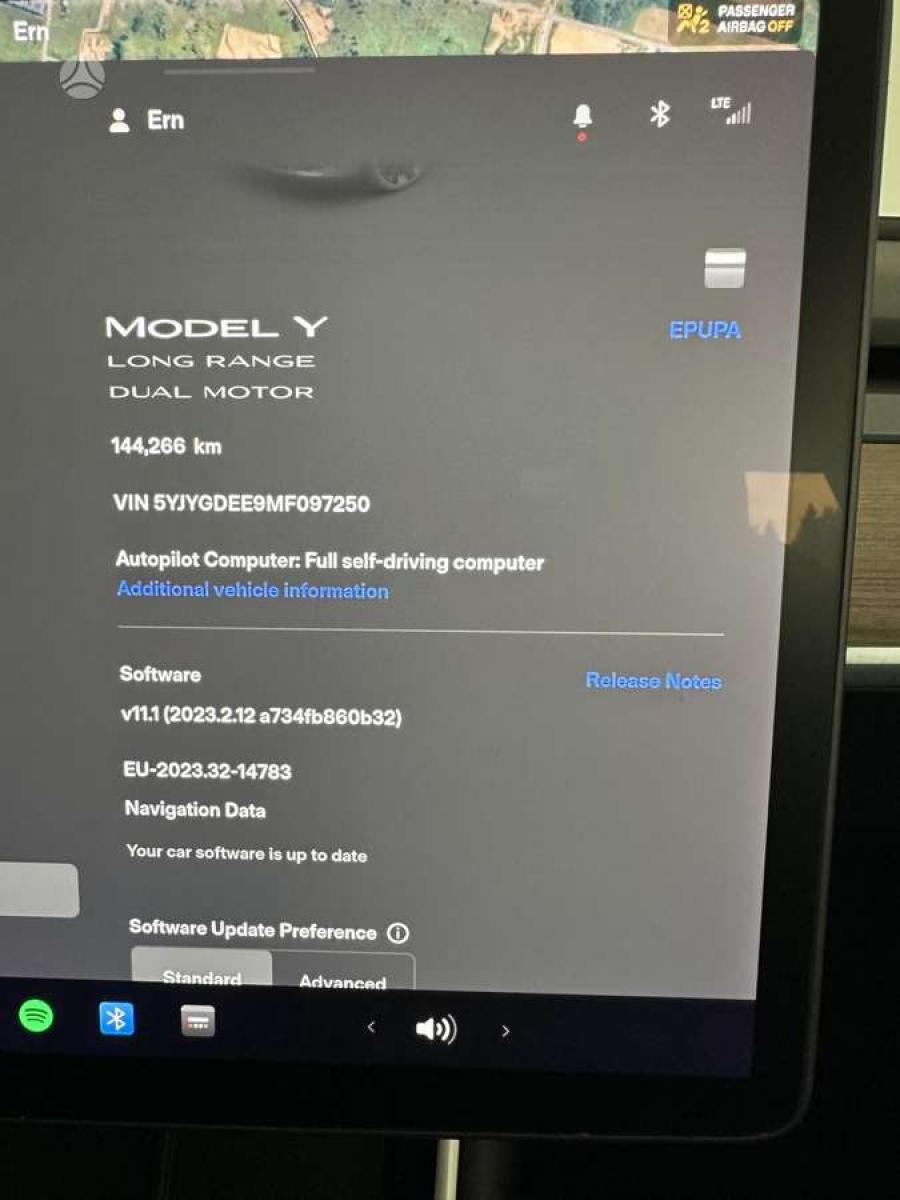Grey Tesla Model Y 2021 in Vilnius, with an engine capacity of 0.00 L and mileage of 144 thousand km for 19500 €, photo 9 on AUTOMOTO.COM.LV