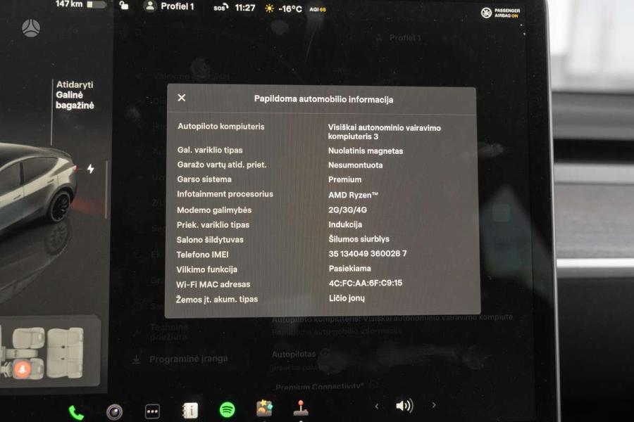 Grey Tesla Model Y 2023 in Vilnius, with an engine capacity of 0.00 L and mileage of 39 thousand km for 37000 €, photo 23 on AUTOMOTO.COM.LV