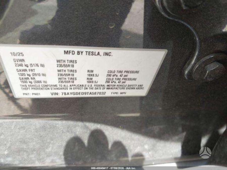 Grey Tesla Model Y 2026 in Klaipeda, with an engine capacity of 0.00 L and mileage of 5 thousand km for 15300 €, photo 10 on AUTOMOTO.COM.LV