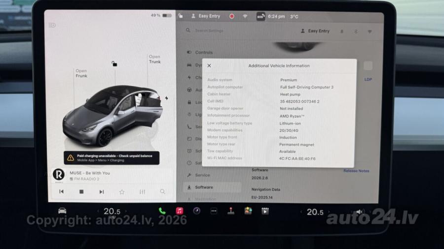 Grey Tesla Model Y 2023 in Tallinn, with an engine capacity of 0.00 L and mileage of 69 thousand km for 36500 €, photo 17 on AUTOMOTO.COM.LV