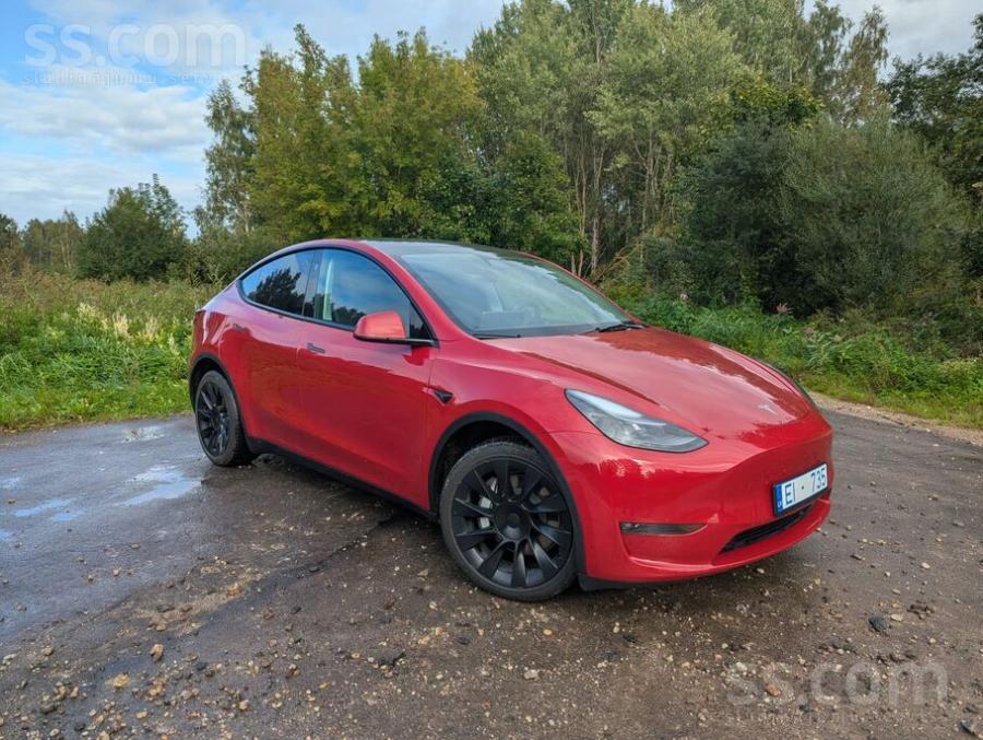 Sarkans Tesla Model Y 2023 Rīga, ar dzinēja tilpumu 0.00 L un nobraukumu 53 tūkst. km par 37000 €, foto 1 vietnē AUTOMOTO.COM.LV