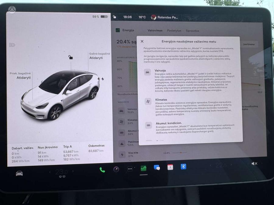 Balts Tesla Model Y 2021 Klaipėda, ar dzinēja tilpumu 0.00 L un nobraukumu 84 tūkst. km par 26900 €, foto 17 vietnē AUTOMOTO.COM.LV