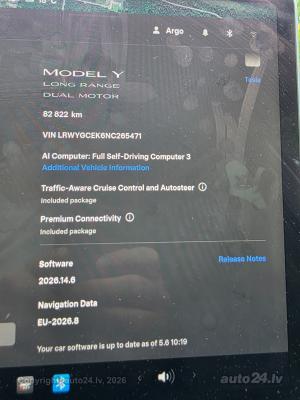White Tesla Model Y 2022 in Tallinn, with an engine capacity of 0.00 L and mileage of 83 thousand km for 33000 €, photo 12 on AUTOMOTO.COM.LV