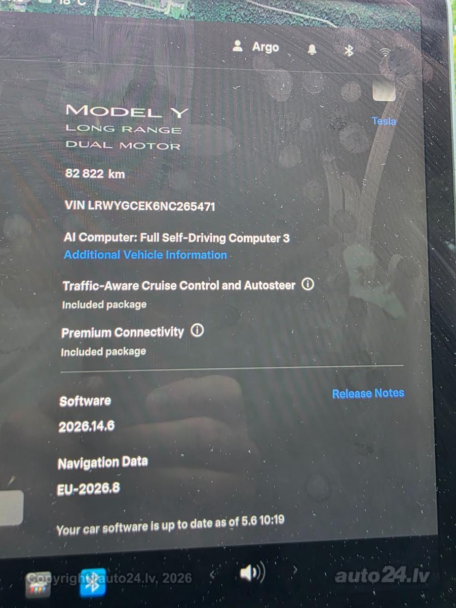 White Tesla Model Y 2022 in Tallinn, with an engine capacity of 0.00 L and mileage of 83 thousand km for 33000 €, photo 12 on AUTOMOTO.COM.LV