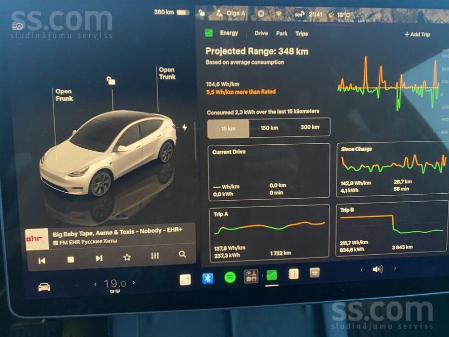 White Tesla Model Y 2023 in Riga, with an engine capacity of 0.00 L and mileage of 84 thousand km for 31500 €, photo 10 on AUTOMOTO.COM.LV