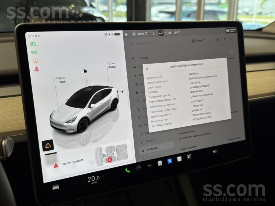 White Tesla Model Y 2023 in Riga, with an engine capacity of 0.00 L and mileage of 77 thousand km for 31990 €, photo 20 on AUTOMOTO.COM.LV