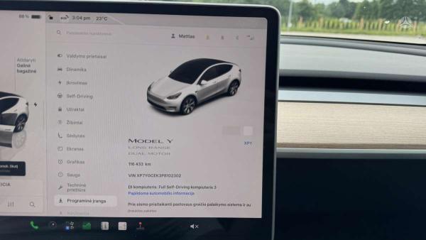 White Tesla Model Y 2023 in Vilnius, with an engine capacity of 0.00 L and mileage of 116 thousand km for 35000 €, photo 10 on AUTOMOTO.COM.LV