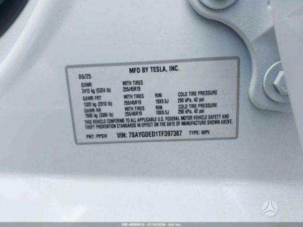 White Tesla Model Y 2026 in Klaipeda, with an engine capacity of 0.00 L and mileage of 13 thousand km for 18500 €, photo 9 on AUTOMOTO.COM.LV