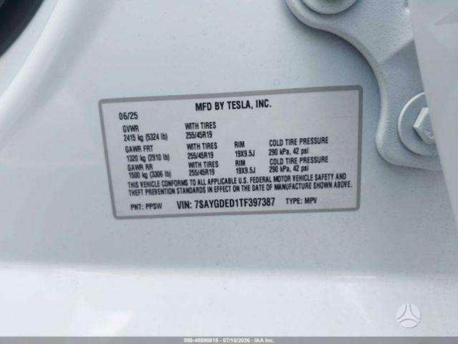 White Tesla Model Y 2026 in Klaipeda, with an engine capacity of 0.00 L and mileage of 13 thousand km for 18500 €, photo 10 on AUTOMOTO.COM.LV
