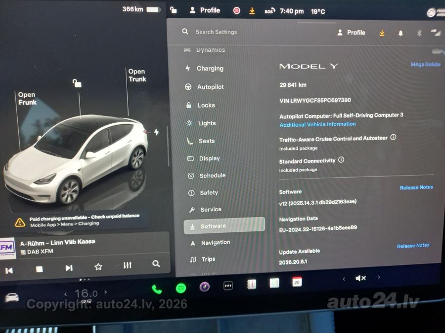 White Tesla Model Y 2023 in Tartu, with an engine capacity of 0.00 L and mileage of 29 thousand km for 35200 €, photo 11 on AUTOMOTO.COM.LV