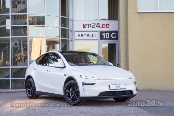 White Tesla Model Y 2025 in Tallinn, with an engine capacity of 0.00 L and mileage of 60 thousand km for 49500 €, photo 1 on AUTOMOTO.COM.LV