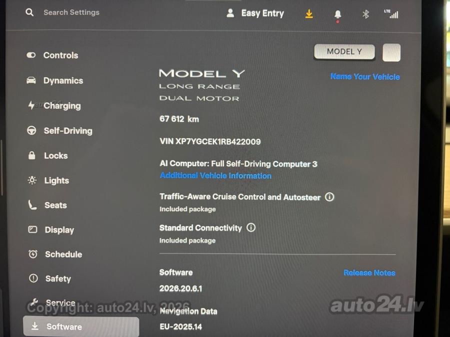 White Tesla Model Y 2024 in Tallinn, with an engine capacity of 0.00 L and mileage of 68 thousand km for 39900 €, photo 11 on AUTOMOTO.COM.LV