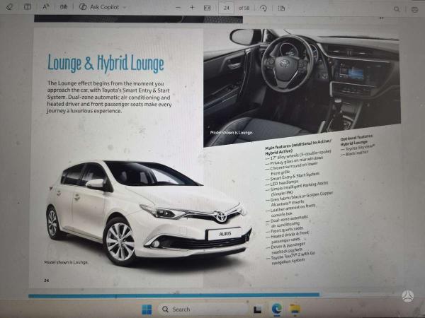 Blue Toyota Auris 2016 in Vilnius, with an engine capacity of 1.80 L and mileage of 75 thousand km for 14700 €, photo 5 on AUTOMOTO.COM.LV
