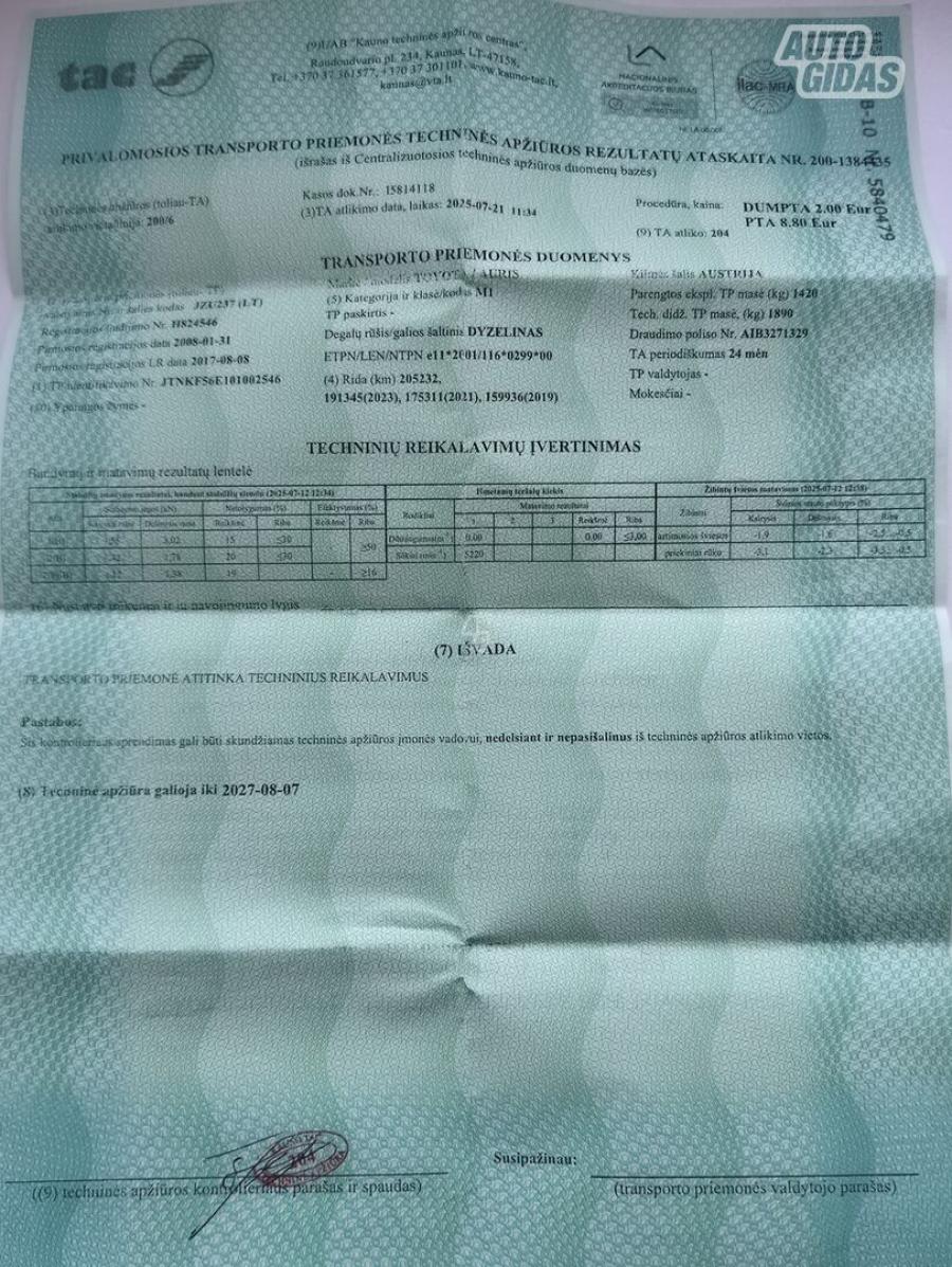 Pelēks Toyota Auris 2008 Kauņa, ar dzinēja tilpumu 2.00 L un nobraukumu 210 tūkst. km par 2700 €, foto 24 vietnē AUTOMOTO.COM.LV