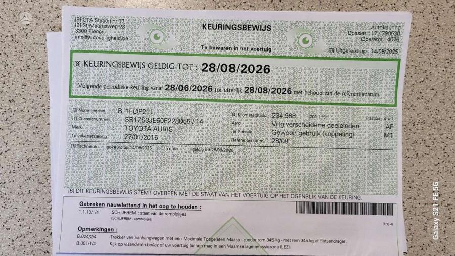 Тойота Аурис 2016 в Шяуляй, объемом двигателя 1.80 л и пробегом 265 тыс. км за 9850 €, фото 13 на AUTOMOTO.COM.LV