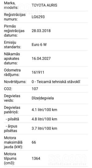 Toyota Auris 2018 in Riga, with an engine capacity of 1.40 L and mileage of 171 thousand km for 6950 €, photo 20 on AUTOMOTO.COM.LV