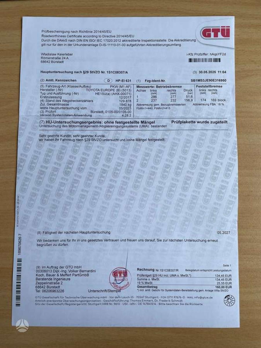 Белый Тойота Аурис 2017 в Мариямполе, объемом двигателя 1.80 л и пробегом 157 тыс. км за 12750 €, фото 45 на AUTOMOTO.COM.LV