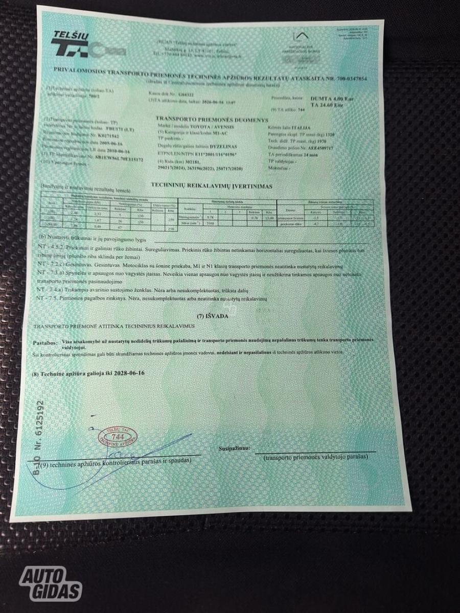 Черный Тойота Авенсис 2005 в Тельшяй, объемом двигателя 2.00 л и пробегом 300 тыс. км за 950 €, фото 14 на AUTOMOTO.COM.LV