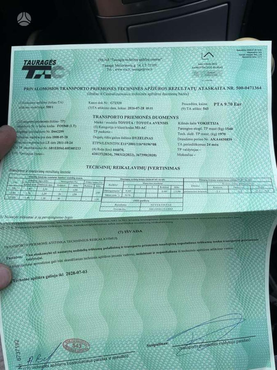 Черный Тойота Авенсис 2008 в Таураге, объемом двигателя 2.00 л и пробегом 444 тыс. км за 1777 €, фото 15 на AUTOMOTO.COM.LV