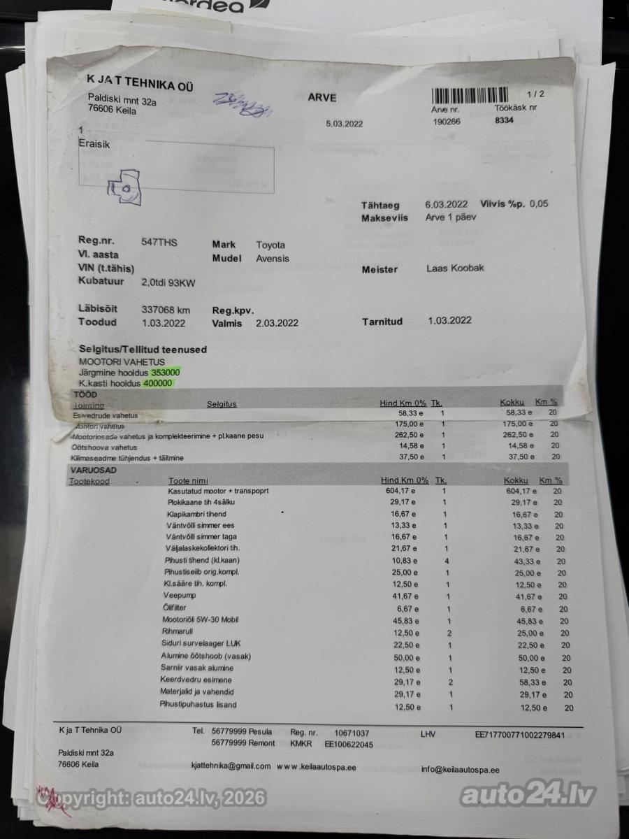 Черный Тойота Авенсис 2008 в Таллин, объемом двигателя 2.00 л и пробегом 0 тыс. км за 1500 €, фото 20 на AUTOMOTO.COM.LV