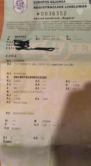Черный Тойота Авенсис 2009 в Купишкис, объемом двигателя 1.80 л и пробегом 376 тыс. км за 1800 €, фото 5 на AUTOMOTO.COM.LV