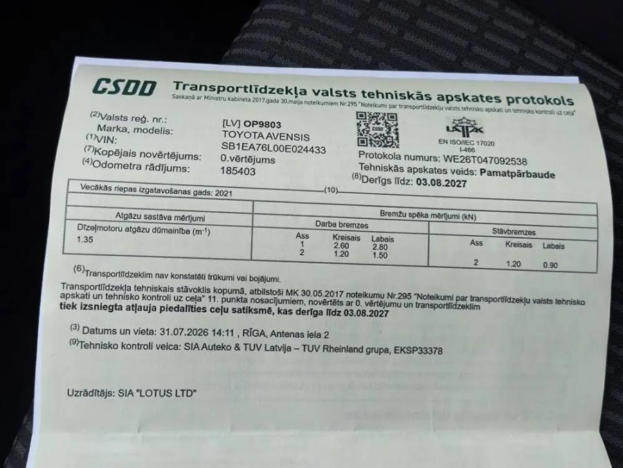 Melns Toyota Avensis 2010 Rīga, ar dzinēja tilpumu 2.20 L un nobraukumu 185 tūkst. km par 4700 €, foto 27 vietnē AUTOMOTO.COM.LV