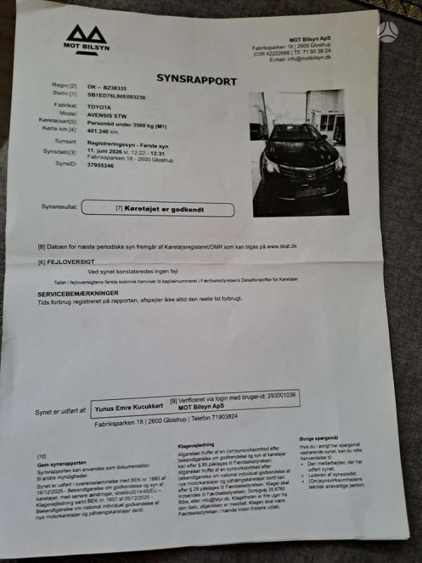 Черный Тойота Авенсис 2012 в Каунас, объемом двигателя 2.00 л и пробегом 400 тыс. км за 3400 €, фото 10 на AUTOMOTO.COM.LV