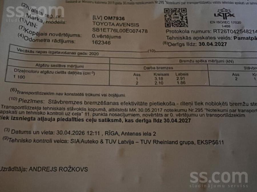 Черный Тойота Авенсис 2015 в Рига, объемом двигателя 2.00 л и пробегом 162 тыс. км за 8900 €, фото 14 на AUTOMOTO.COM.LV