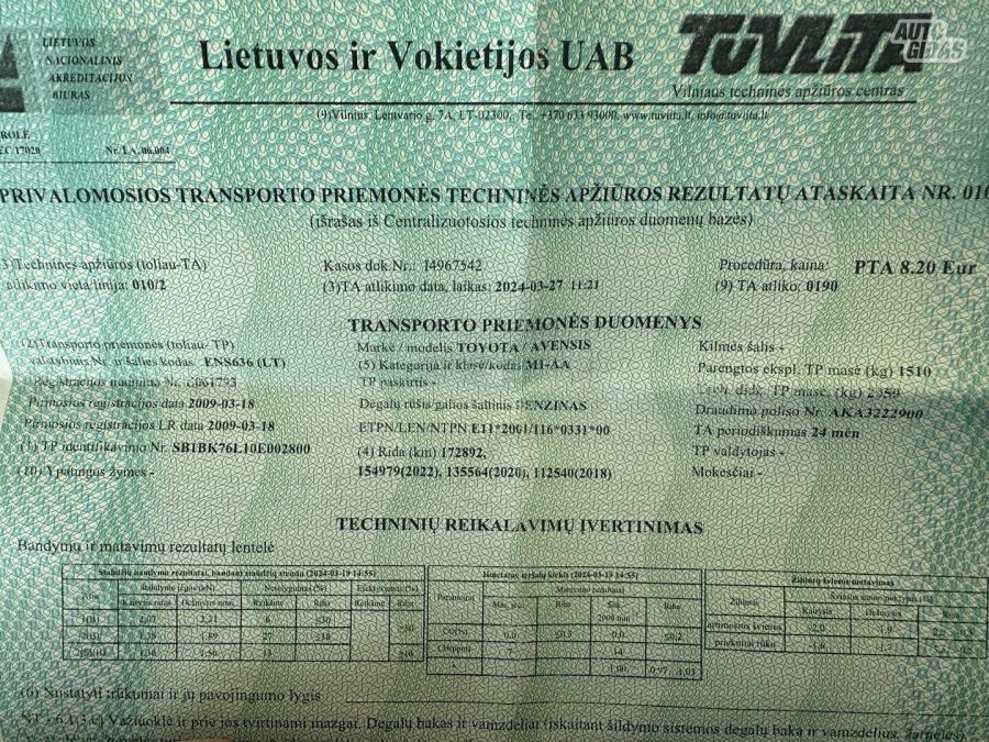 Серый Тойота Авенсис 2009 в Авиженяй, объемом двигателя 2.00 л и пробегом 188 тыс. км за 5950 €, фото 22 на AUTOMOTO.COM.LV