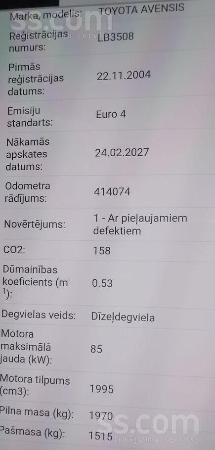 Серый Тойота Авенсис 2004 в Даугавпилс, объемом двигателя 2.00 л и пробегом 415 тыс. км за 1600 €, фото 15 на AUTOMOTO.COM.LV