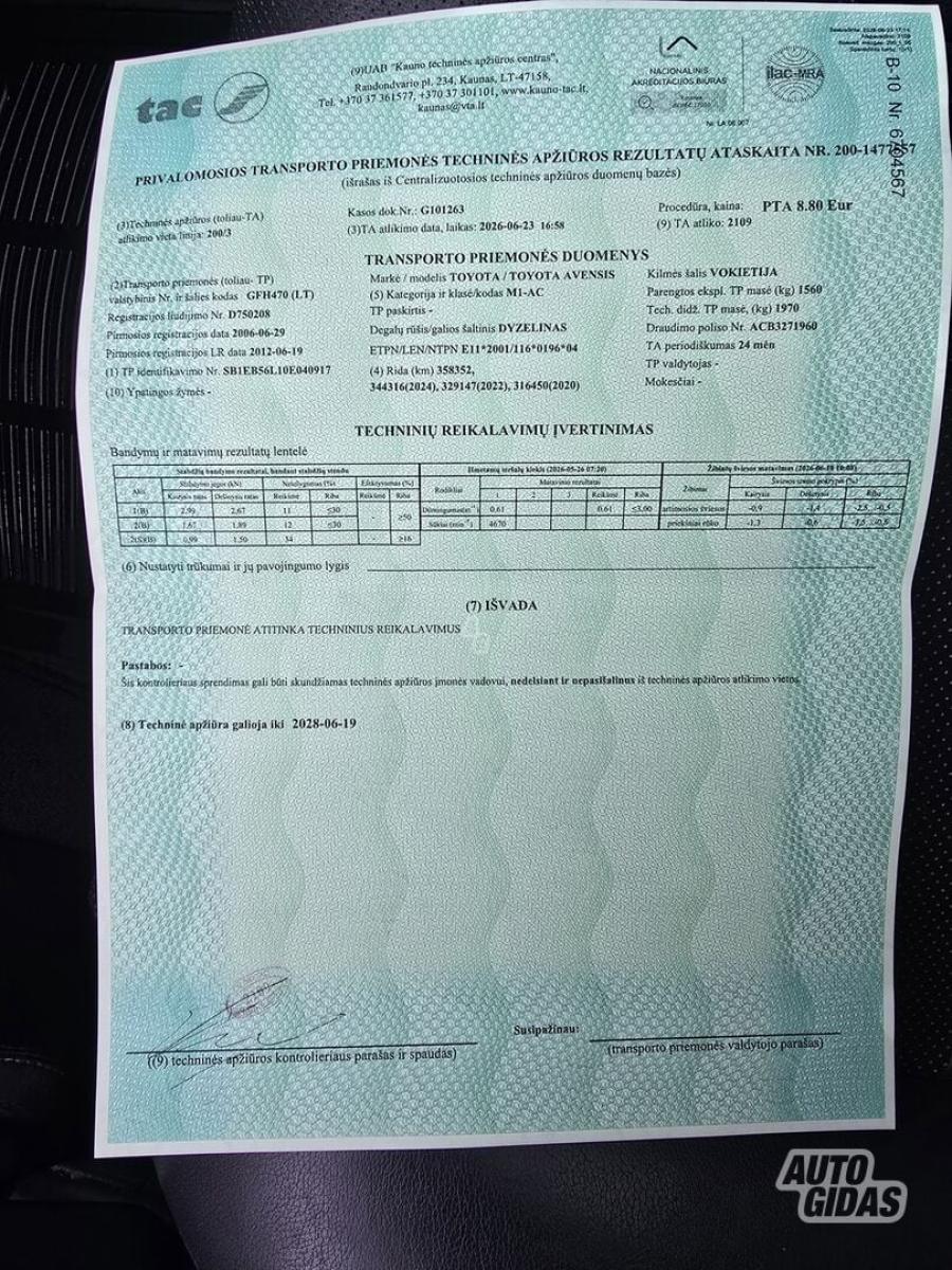 Серый Тойота Авенсис 2006 в Каунас, объемом двигателя 2.20 л и пробегом 350 тыс. км за 1550 €, фото 23 на AUTOMOTO.COM.LV