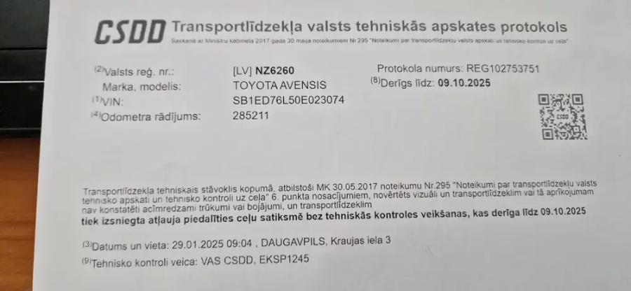 Grey Toyota Avensis 2009 in Daugavpils, with an engine capacity of 2.00 L and mileage of 285 thousand km for 4250 €, photo 35 on AUTOMOTO.COM.LV