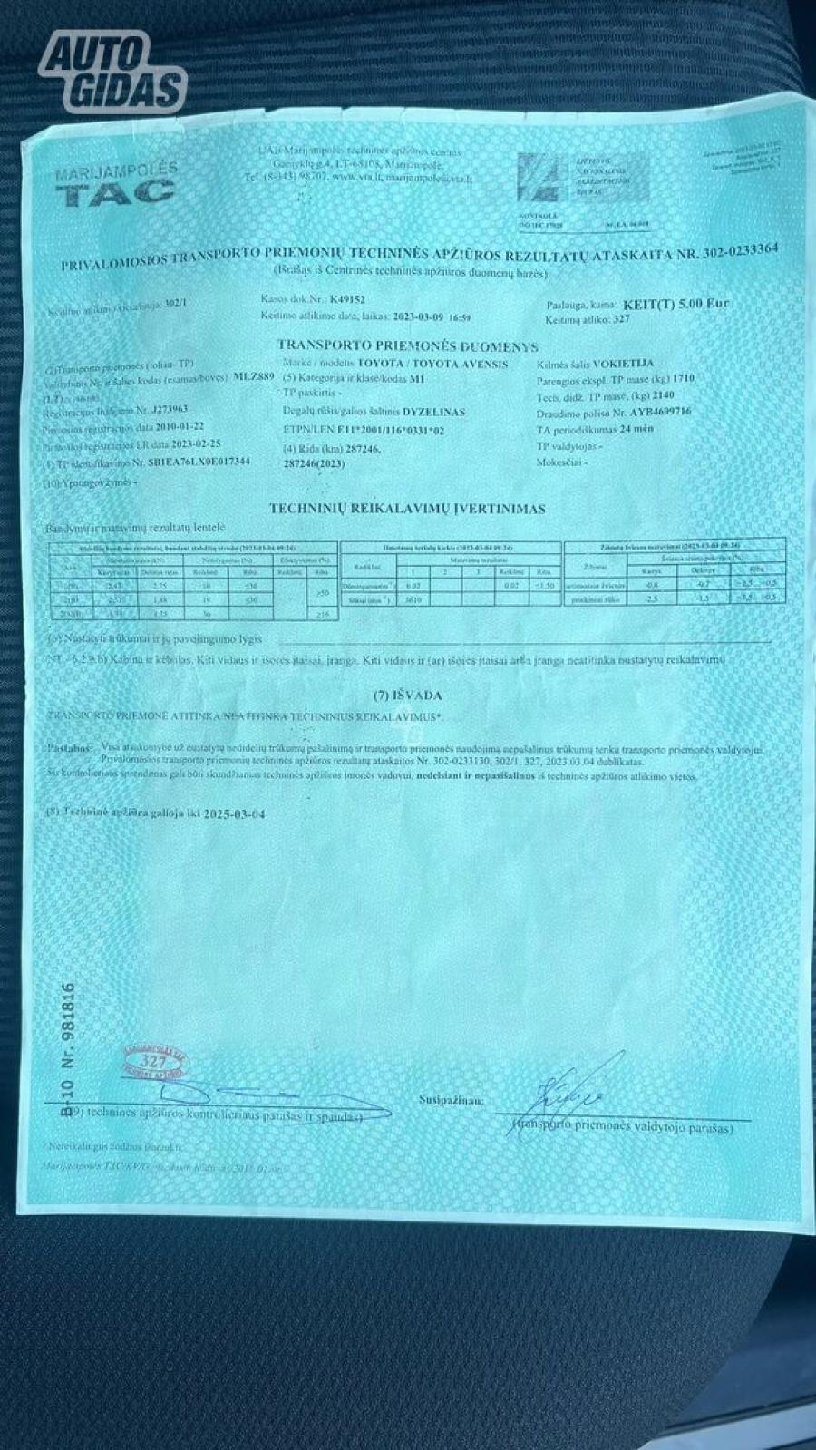 Серый Тойота Авенсис 2010 в Вилкавишкис, объемом двигателя 2.20 л и пробегом 337 тыс. км за 4200 €, фото 9 на AUTOMOTO.COM.LV