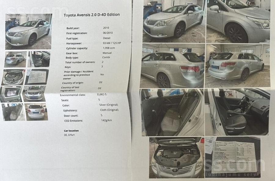 Grey Toyota Avensis 2010 in Riga, with an engine capacity of 2.00 L and mileage of 330 thousand km for 3500 €, photo 25 on AUTOMOTO.COM.LV