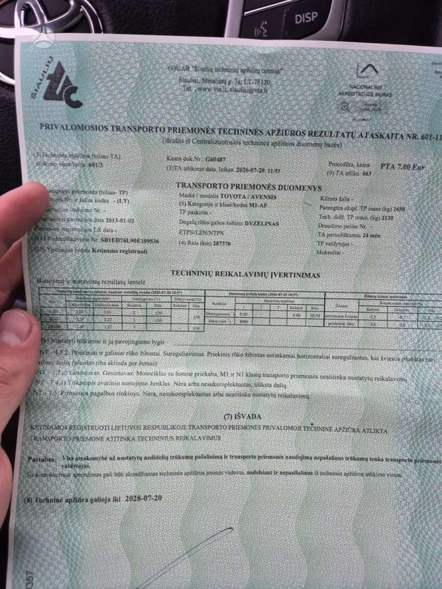 Серый Тойота Авенсис 2013 в Шяуляй, объемом двигателя 2.00 л и пробегом 287 тыс. км за 5350 €, фото 27 на AUTOMOTO.COM.LV