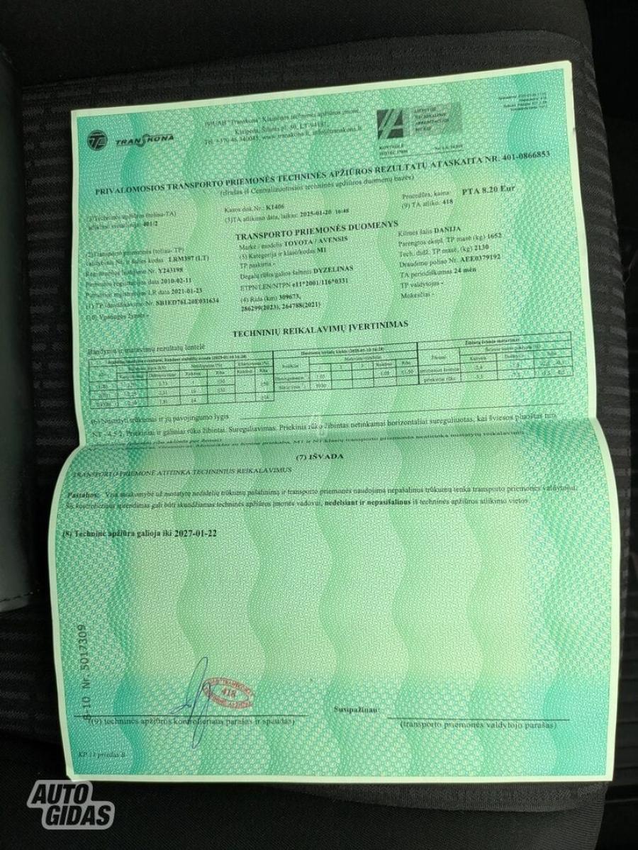 Тойота Авенсис 2010 в Клайпеда, объемом двигателя 2.00 л и пробегом 321 тыс. км за 3100 €, фото 16 на AUTOMOTO.COM.LV