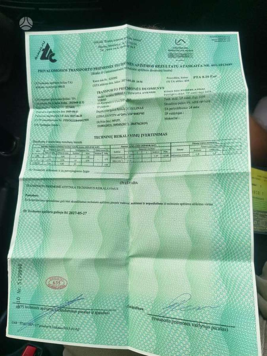 Серый Тойота Авенсис Версо 2005 в Шяуляй, объемом двигателя 2.00 л и пробегом 365 тыс. км за 1350 €, фото 18 на AUTOMOTO.COM.LV