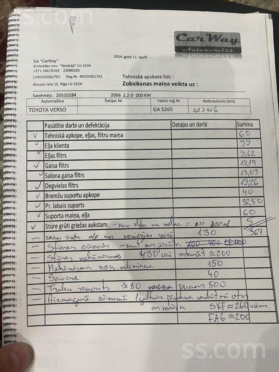 Toyota avensis-verso 2006 in Riga, with an engine capacity of 2.20 L and mileage of 411 thousand km for 2500 €, photo 25 on AUTOMOTO.COM.LV