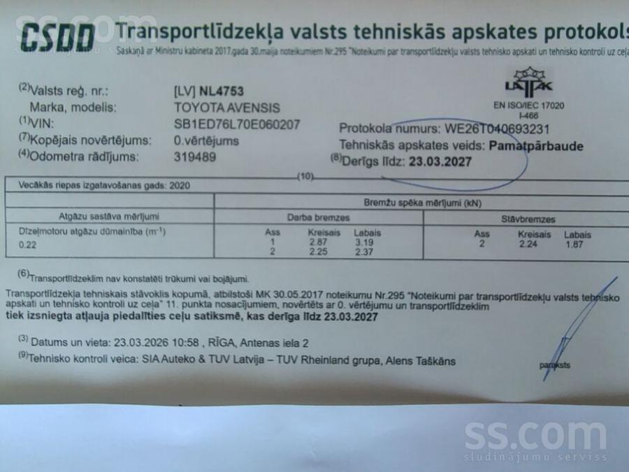 Balts Toyota Avensis 2011 Rīga, ar dzinēja tilpumu 2.00 L un nobraukumu 320 tūkst. km par 4900 €, foto 10 vietnē AUTOMOTO.COM.LV