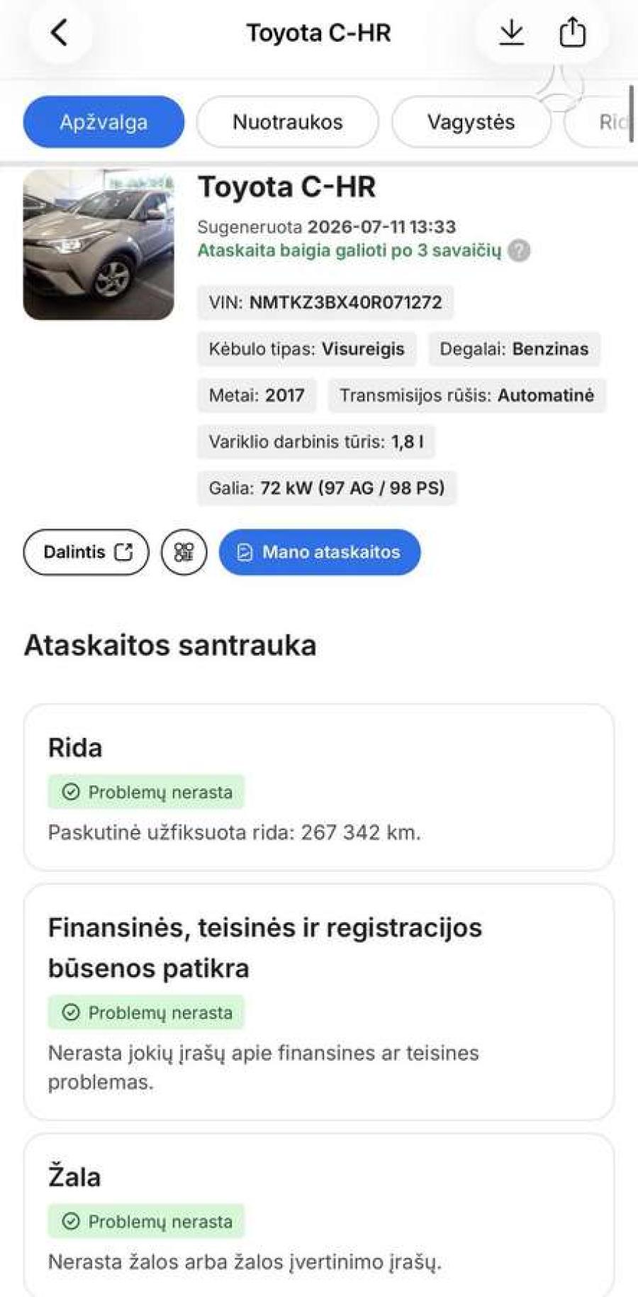 Серый Тойота C-HR 2017 в Таураге, объемом двигателя 1.80 л и пробегом 269 тыс. км за 11400 €, фото 47 на AUTOMOTO.COM.LV