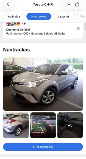 Серый Тойота C-HR 2017 в Таураге, объемом двигателя 1.80 л и пробегом 269 тыс. км за 11400 €, фото 49 на AUTOMOTO.COM.LV