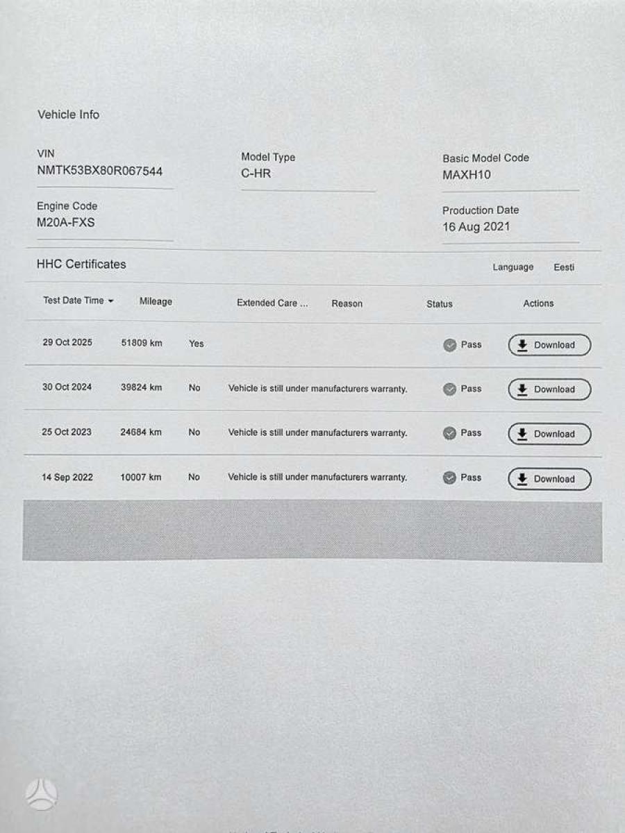 Grey Toyota C-HR 2021 in Vilnius, with an engine capacity of 1.99 L and mileage of 62 thousand km for 25650 €, photo 33 on AUTOMOTO.COM.LV